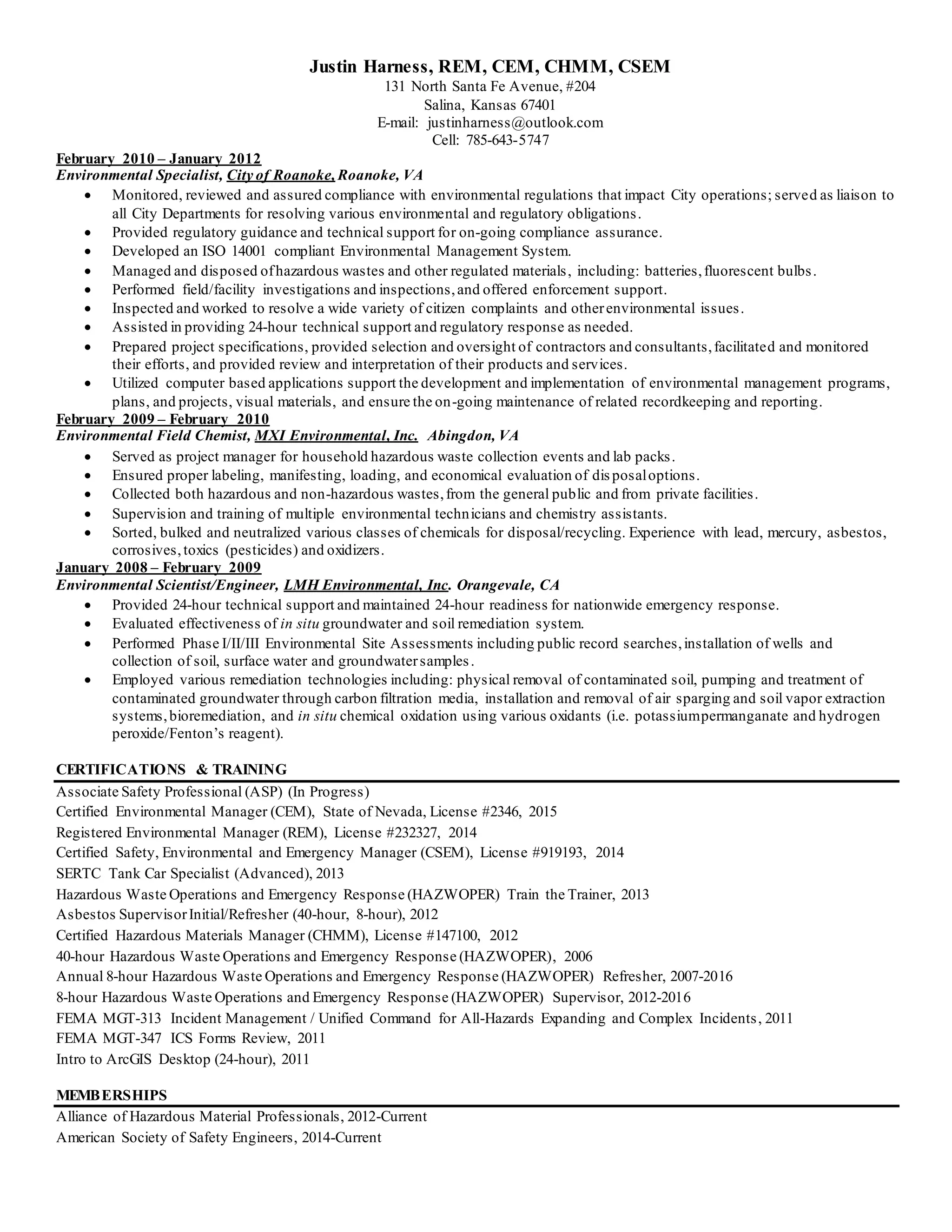 Justin harness resume 2016 | DOCX