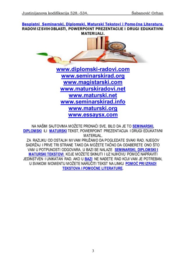 Justinijanova kodifikacija 528. 534. - ij | DOC