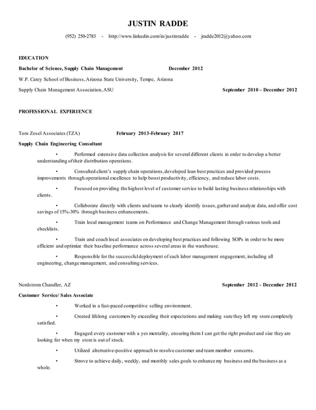 Justin Radde Resume | DOCX | Logistics | Business
