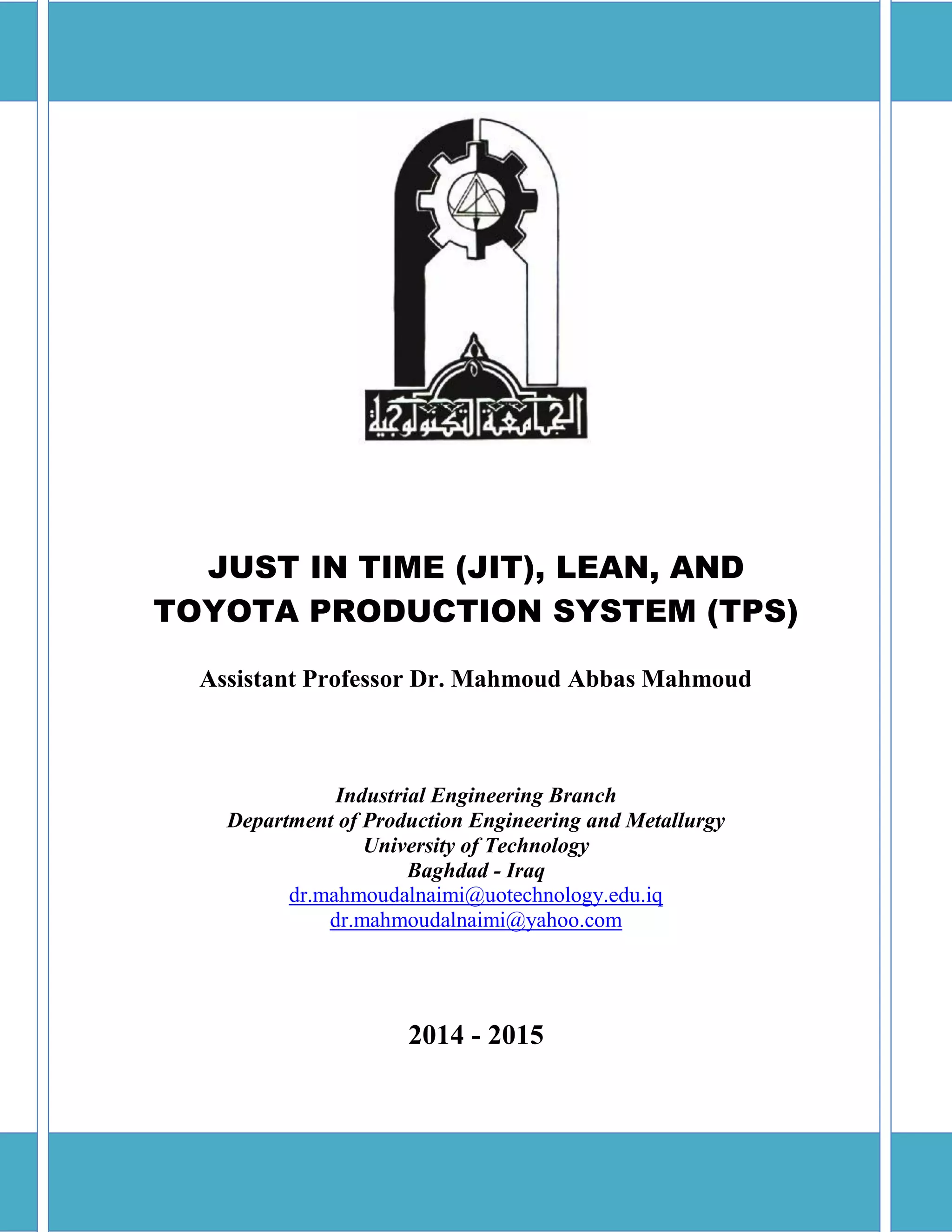 Just in time (jit), lean, and toyota production system (tps) | PDF