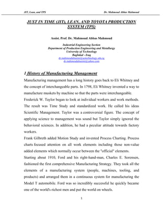 Just in time (jit), lean, and toyota production system (tps) | PDF