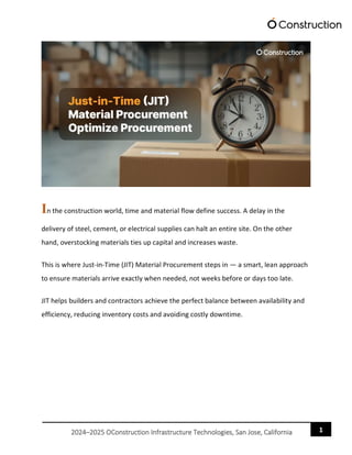 Just-in-Time (JIT) Material Procurement: Optimize Procurement | PDF
