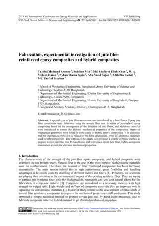 Fabrication, experimental investigation of jute fiber reinforced epoxy ...