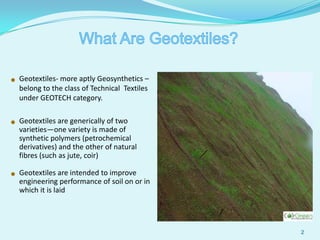 Jute geo textile as a slope stabiliser | PPTX