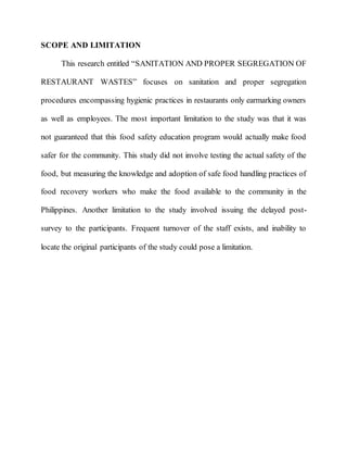 Sanitation and Proper Sanitation of Restaurant Wastes | DOCX