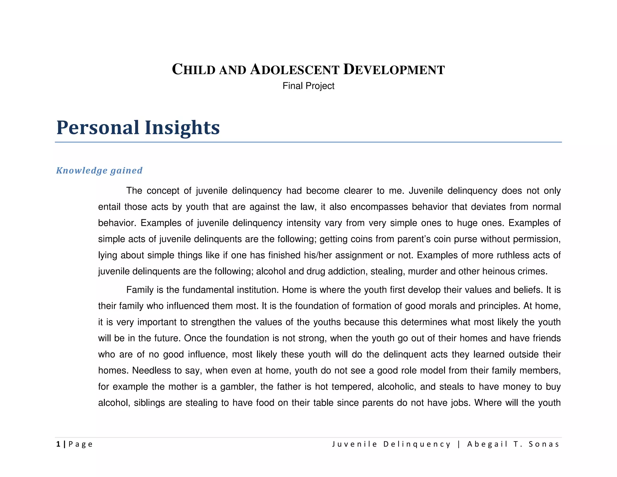 Juvenile Delinquency personal insights | PDF