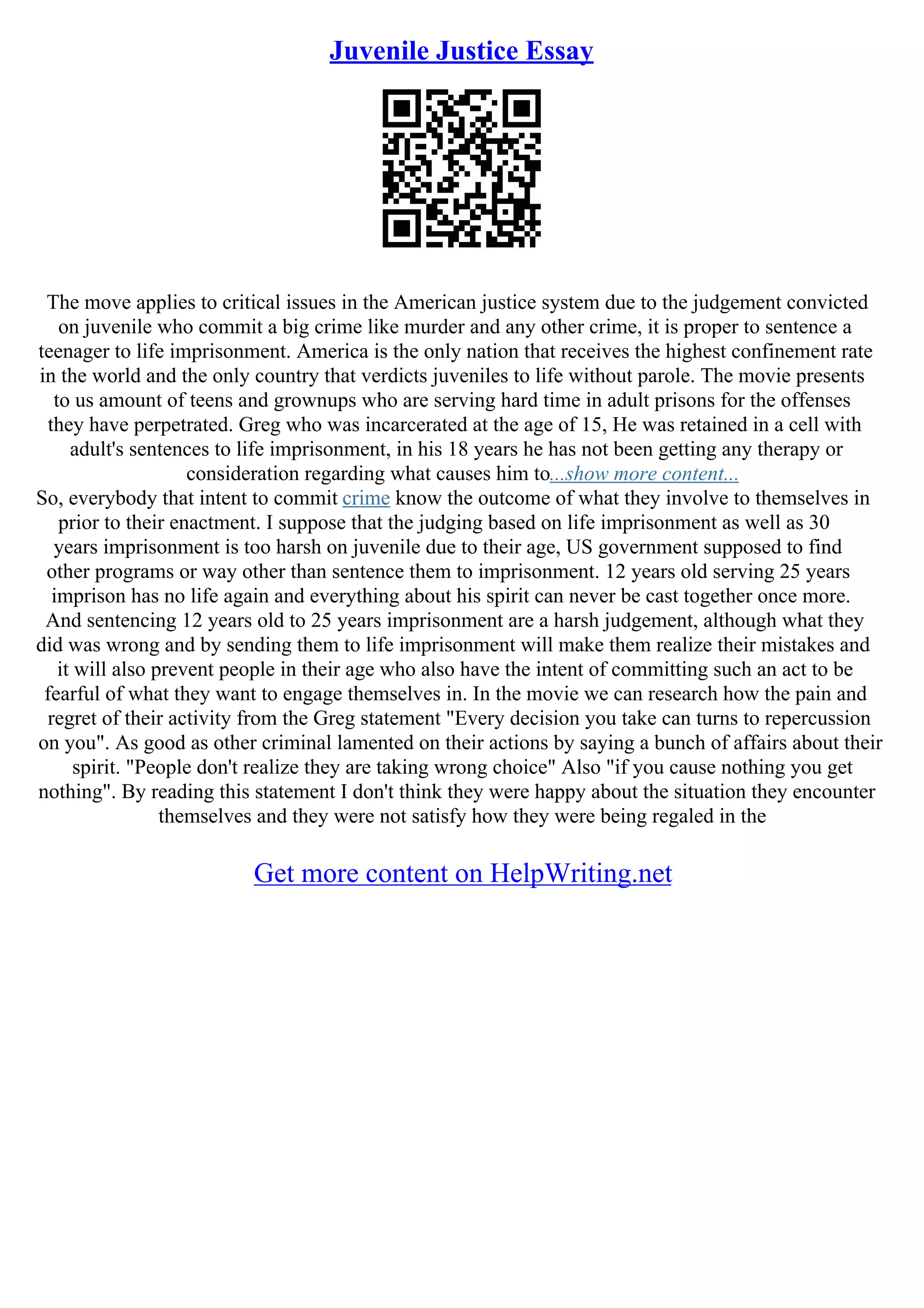Juvenile Justice Essay | PDF
