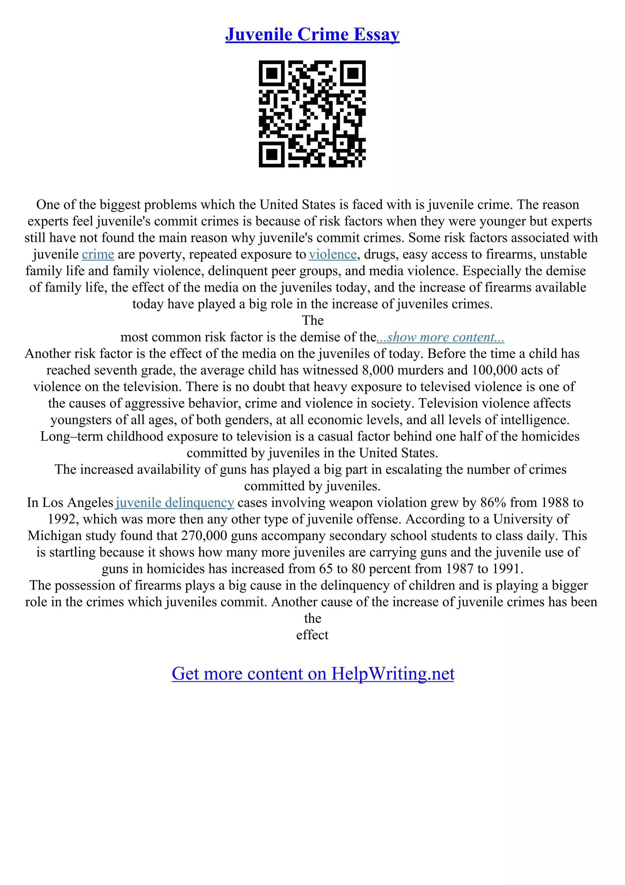 Juvenile Justice Essay | PDF