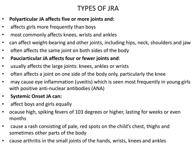 Juvenile rheumatoid arthritis and other immunological conditions | PPT | Free Download