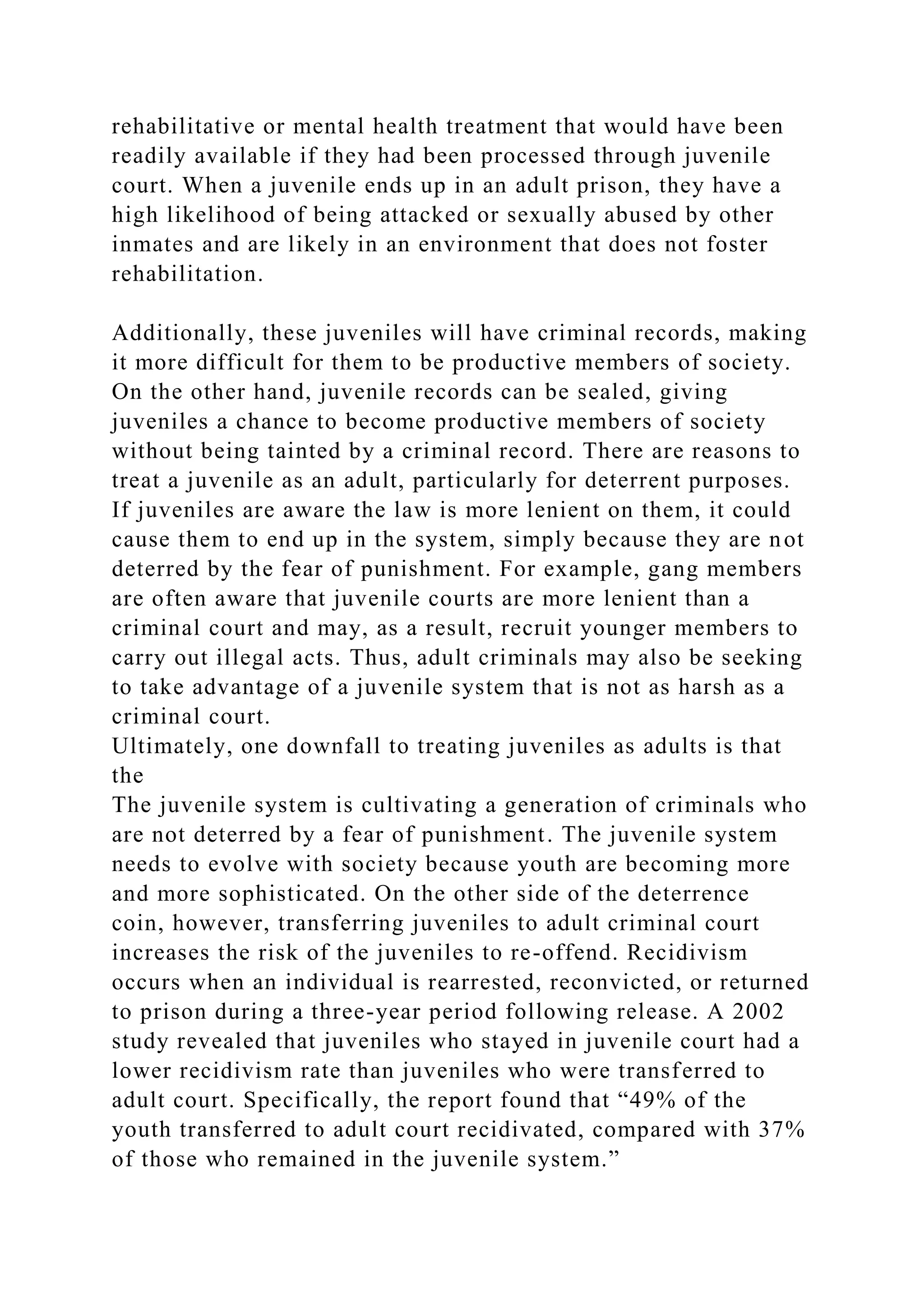 Juveniles Tried As Adults Docx