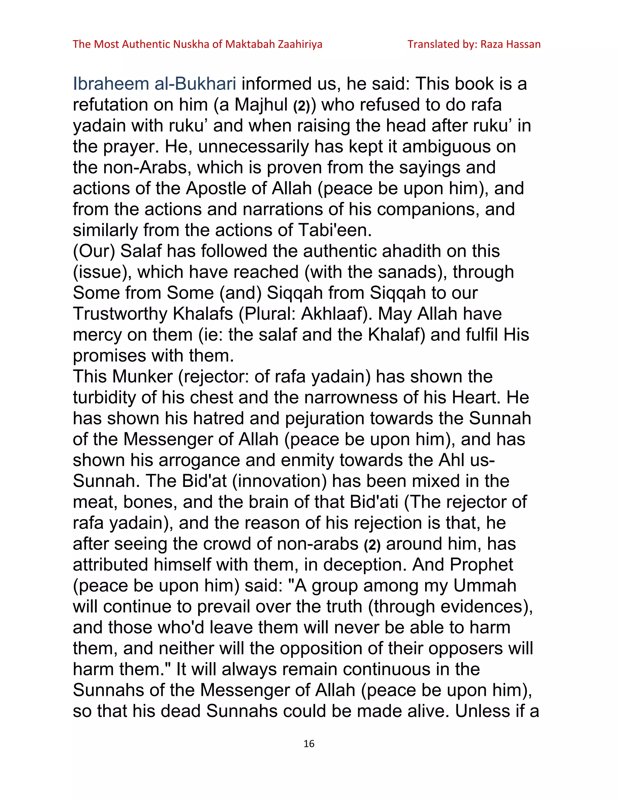 Juzz ul rafa al yadeen by(imam bukhari) | PDF