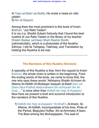 Juzz ul rafa al yadeen by(imam bukhari) | PDF