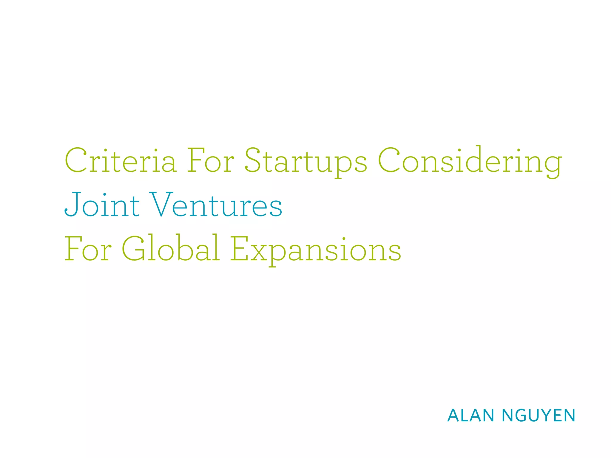 Startups: Considering Joint Ventures | PPT