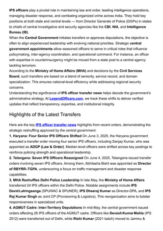 Central Government Approves Key IPS Officer Transfers: Full List ...