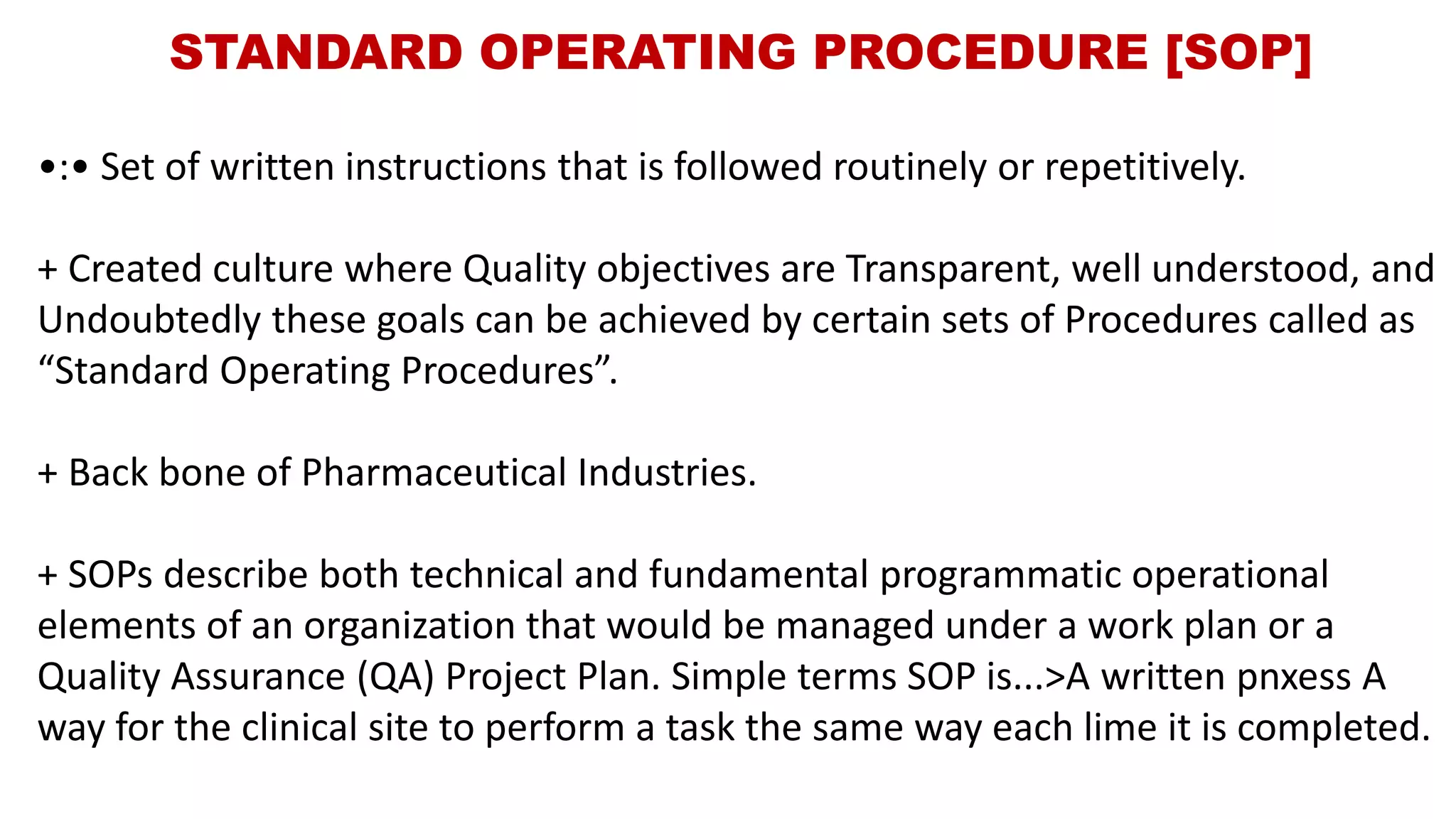 standard operating procedure -SOP ( a detail discussion ) | PPTX