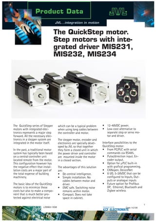 JVL QuickStep Motor with Integrated Driver MIS231,MIS232 and MIS234 | PDF