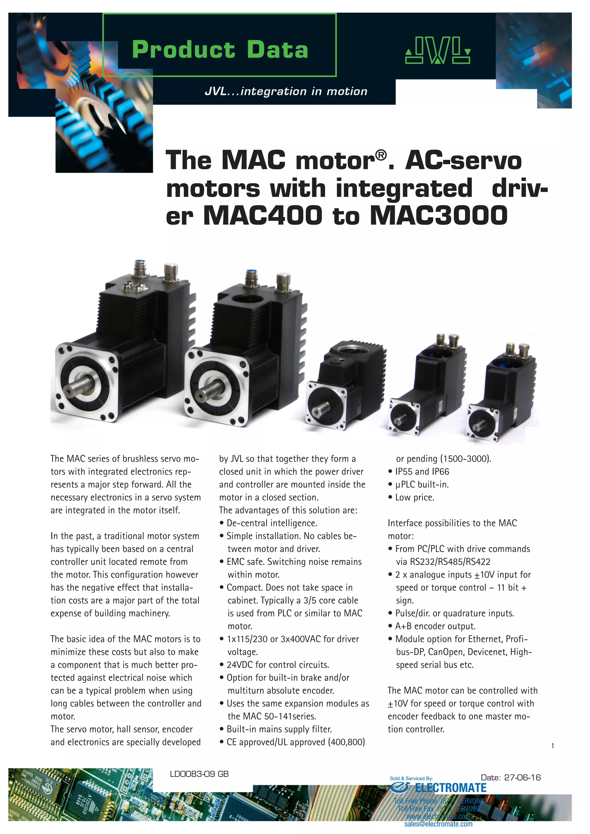 JVL The MAC Motor AC-Servo Motors with Integrated Driver | PDF