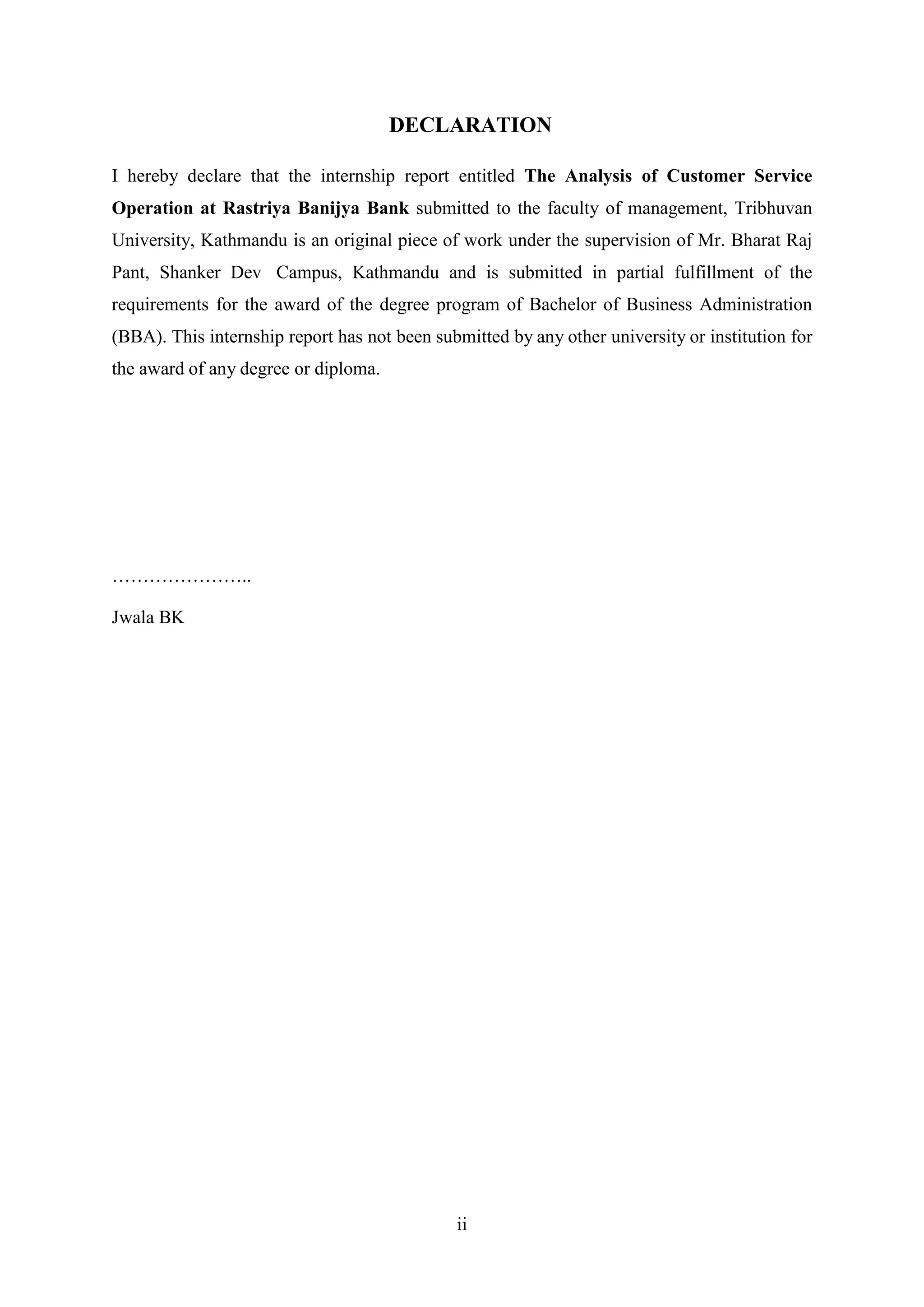 Rastriya Banijya Bank Maharajgunj Internship Report | PDF