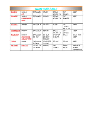 Jwan time table | DOCX