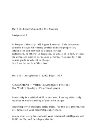 JWI 510 Leadership in the 21st Century Assignment 1 .docx