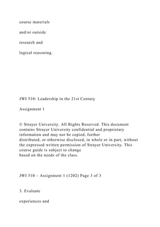 JWI 510 Leadership in the 21st Century Assignment 1 .docx