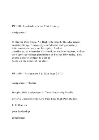 JWI 510 Leadership in the 21st Century Assignment 1 .docx