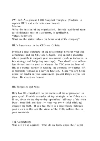 Jwi 522 assignment 1 hr snapshot template (students to replace re | DOCX