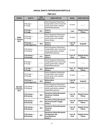 Jadual Waktu PMR 2013 | PDF