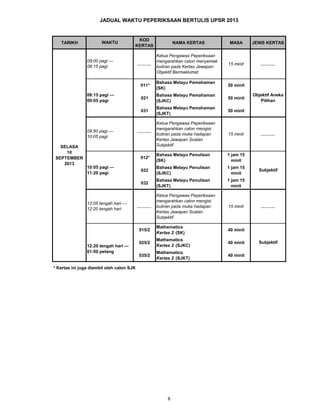 Jadual Waktu Peperiksaan UPSR 2013 | PDF