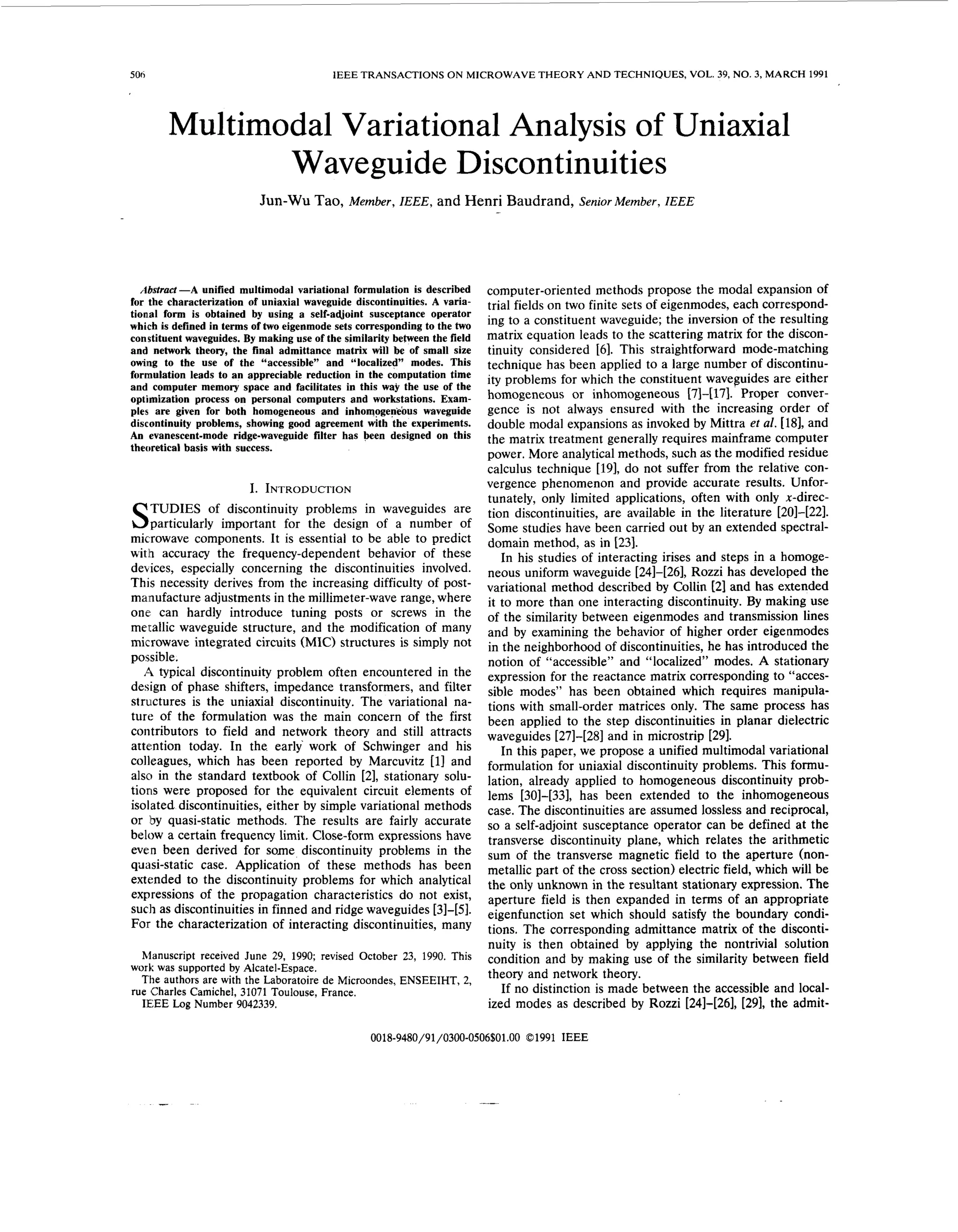 Multimodal Variational Analysis of Uniaxial Waveguide Discontinuities | PDF