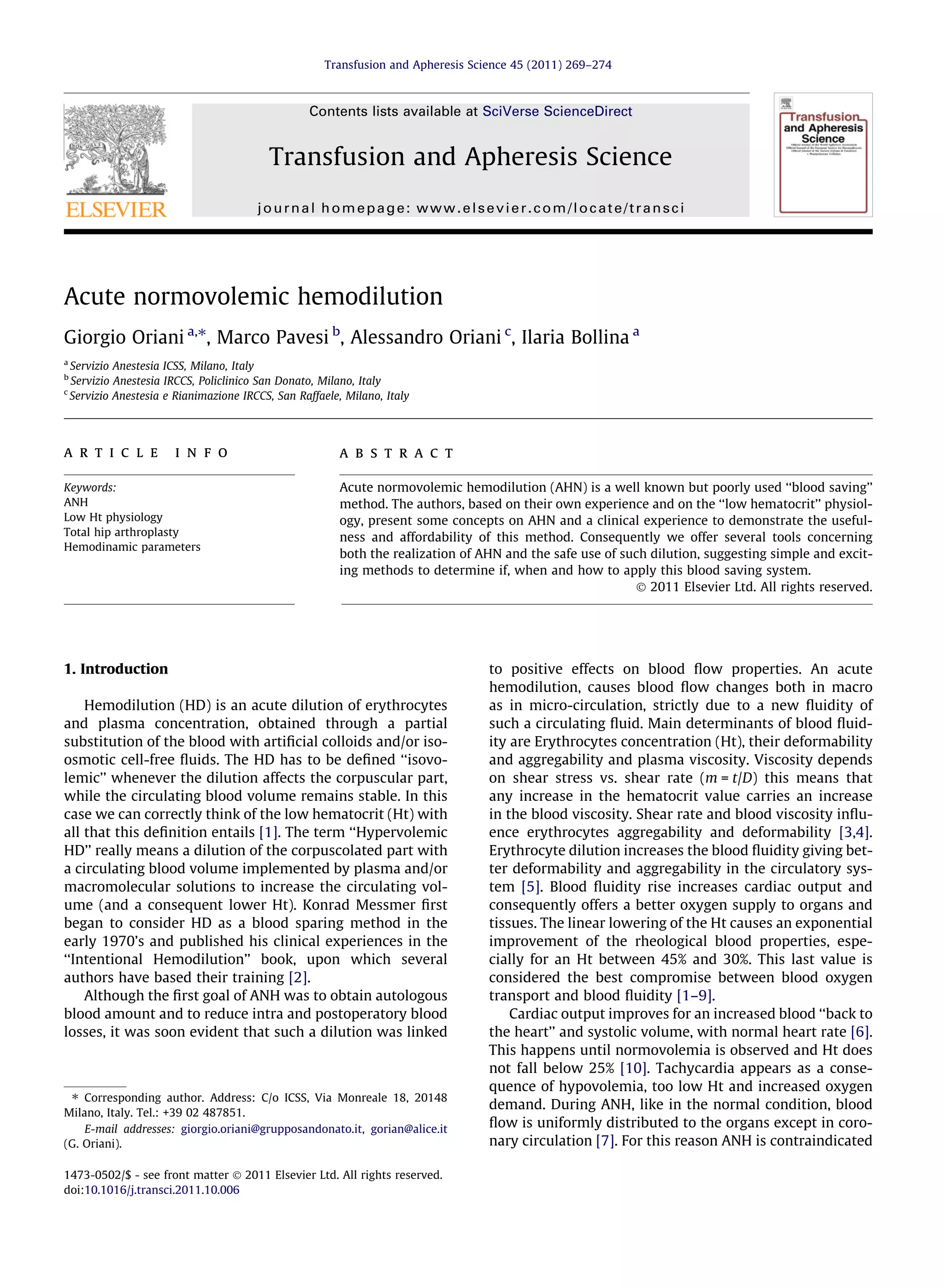 Acute normovolemic hemodilution | PDF