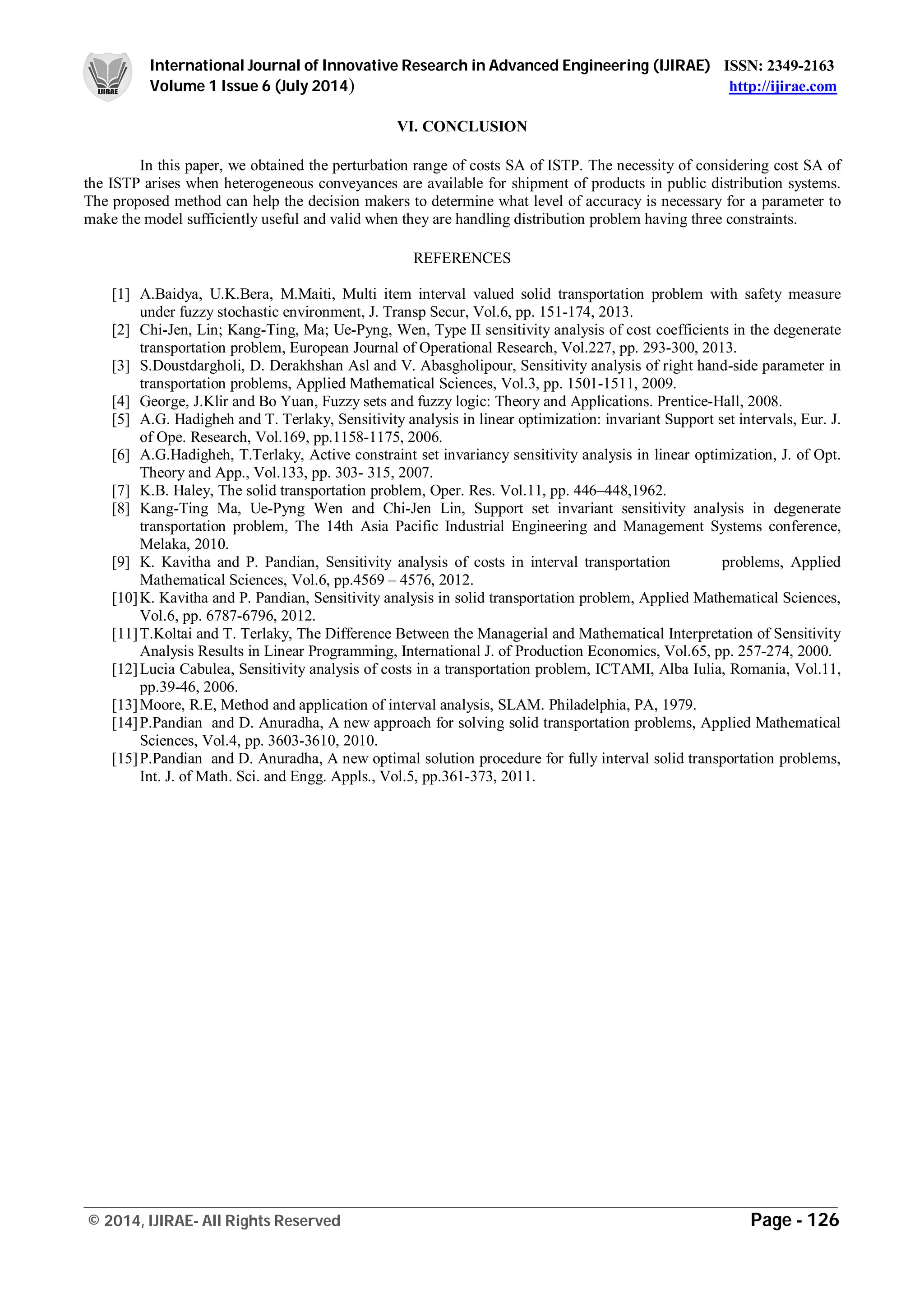 Heuristic Algorithm for Finding Sensitivity Analysis in Interval Solid Transportation Problems | PDF