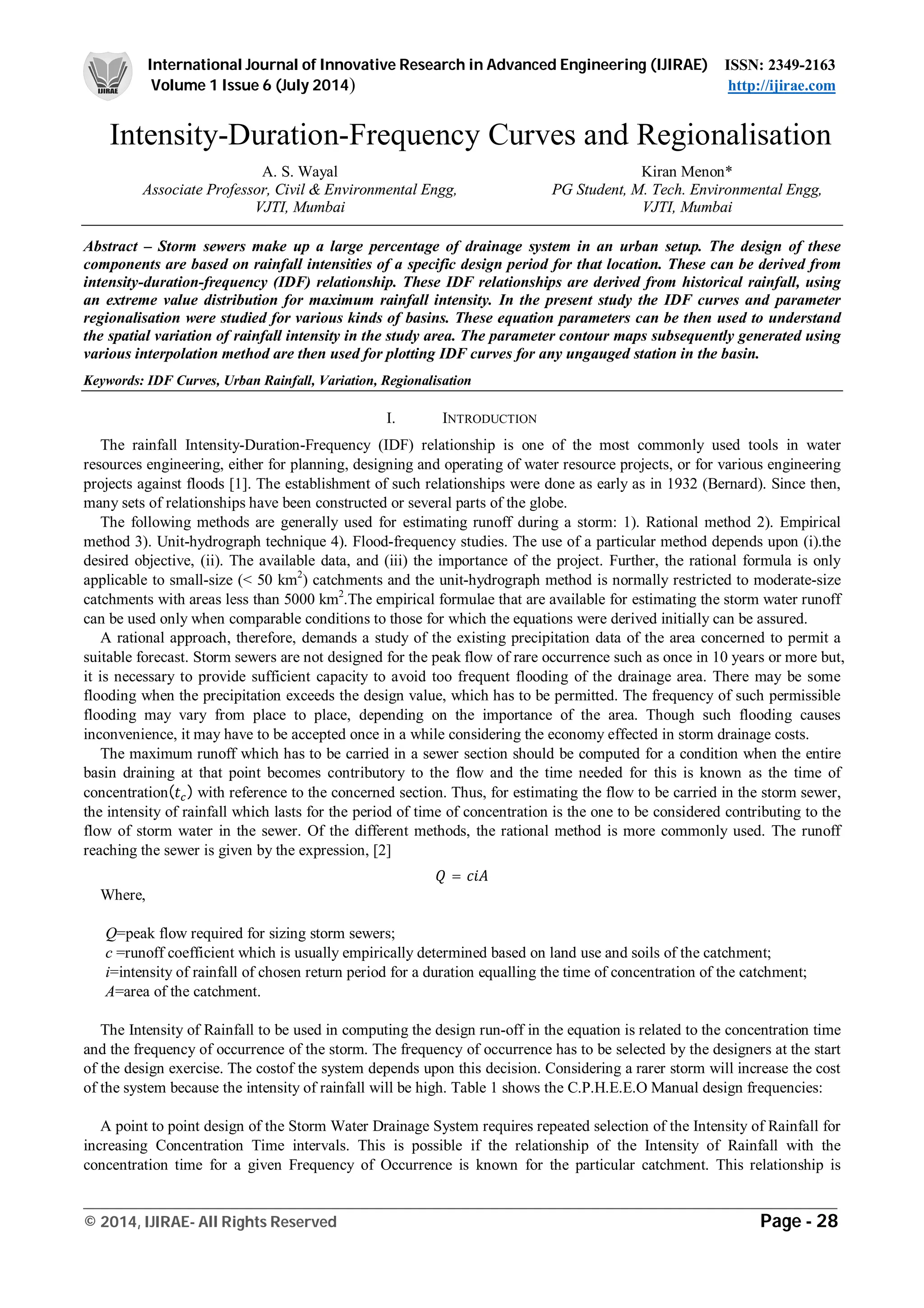 Intensity-Duration-Frequency Curves and Regionalisation | PDF