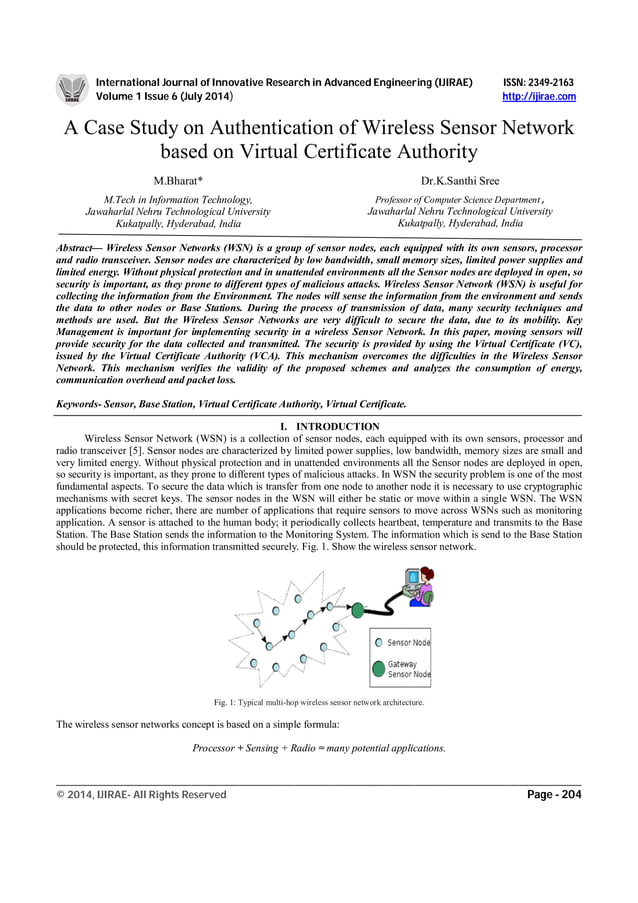 A Case Study on Authentication of Wireless Sensor Network based on Virtual Certificate Authority ...