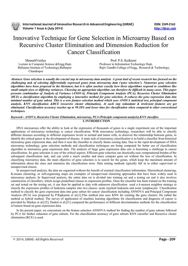 Innovative Technique for Gene Selection in Microarray Based on Recursive Cluster Elimination and ...