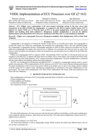 VHDL Implementation of ECC Processor over GF (2^163) | PDF