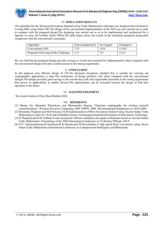 Design of advanced encryption standard using Vedic Mathematics | PDF