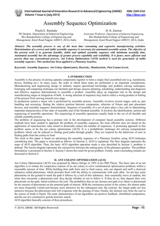 Assembly Sequence Optimization | PDF | Mechanical and Industrial Engineering Industry | Industries