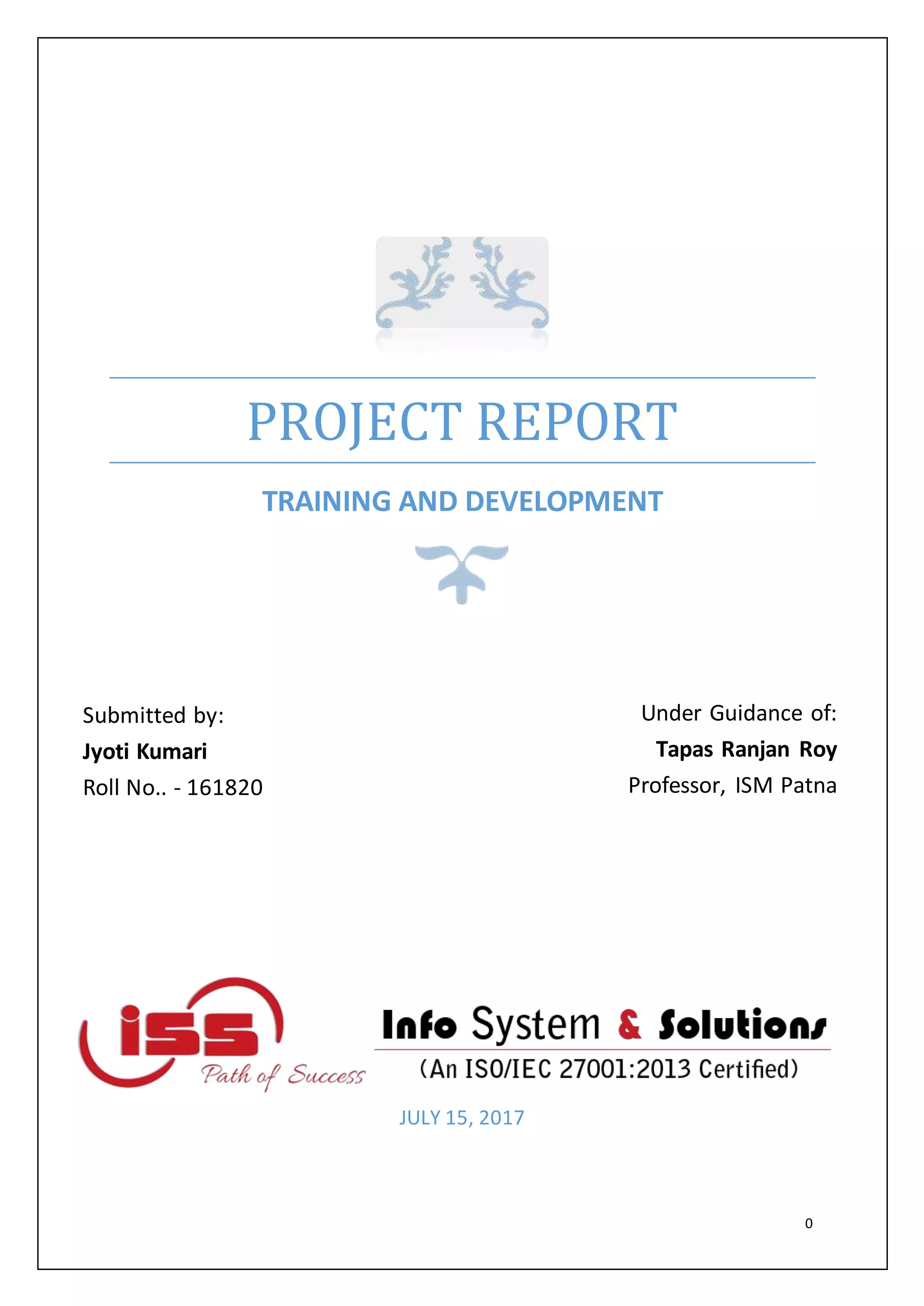 trainning and development sip report of ism patna | DOCX
