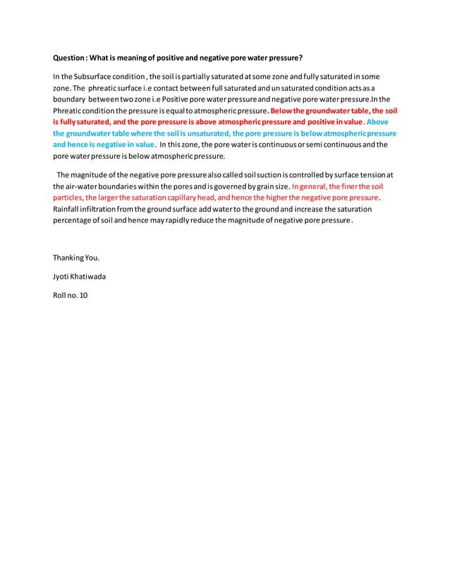 positive and negative pore pressures. | DOCX | Geology | Science