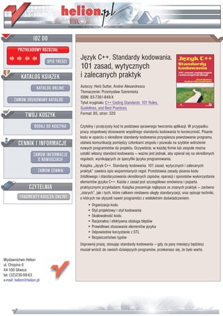 Język C++. Standardy kodowania. 101 zasad, wytycznych i zalecanych ...