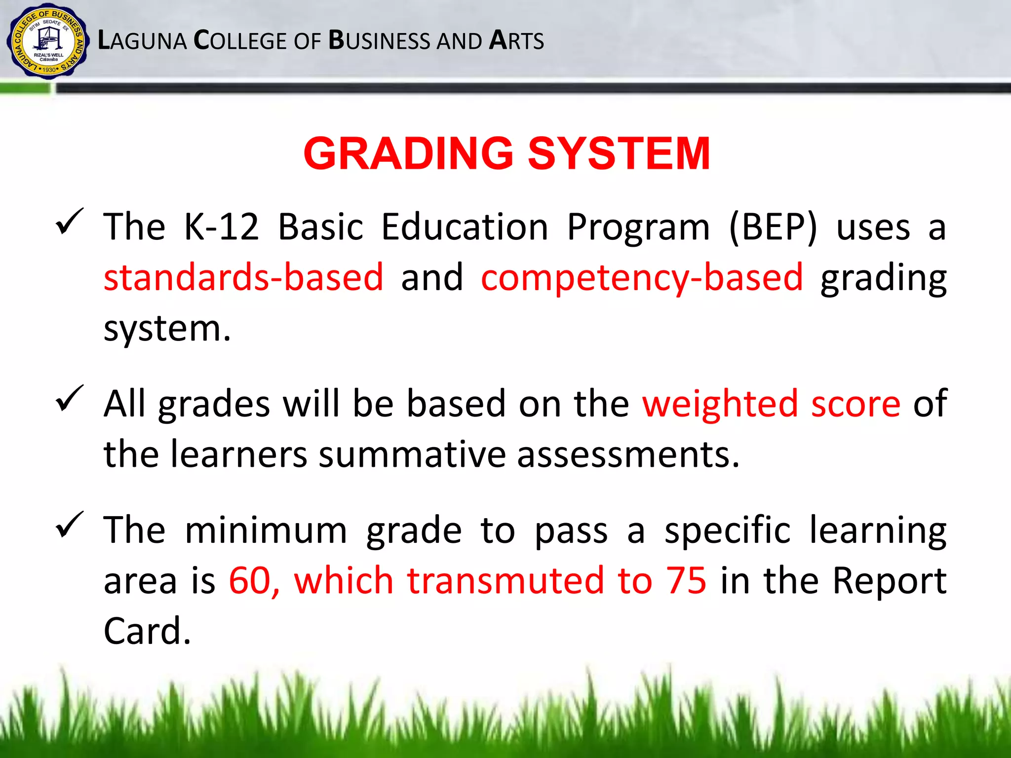 K 12 Grading System PPTX K 12 Grading System PPTX
