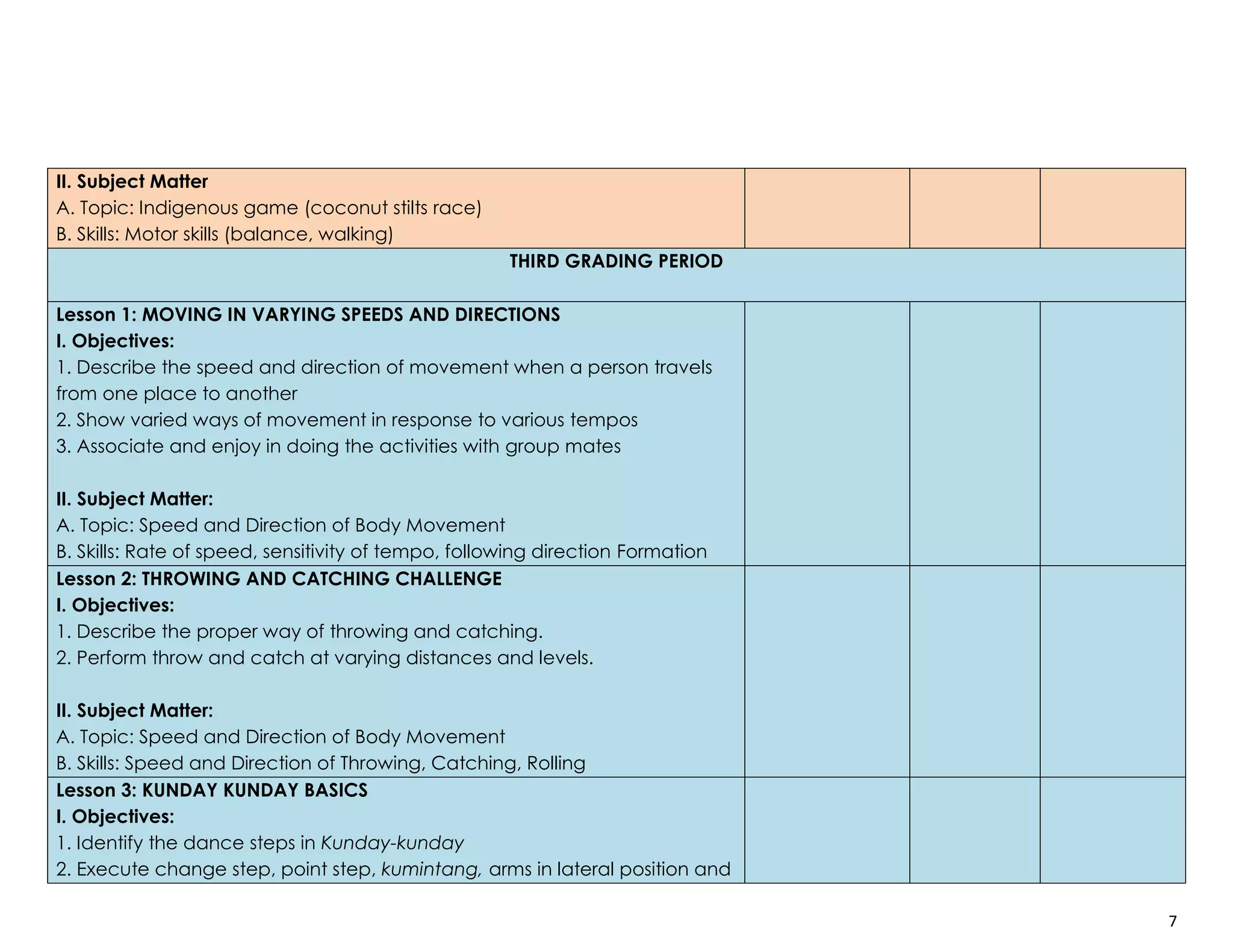 K to 12mapeh (pe) III complete objectives and subject matter | DOCX