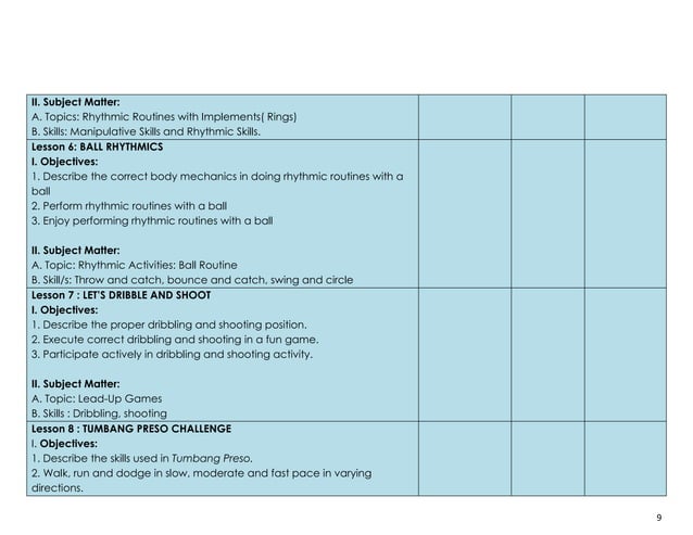K to 12mapeh (pe) III complete objectives and subject matter | DOCX | Physical Therapy | Wellness