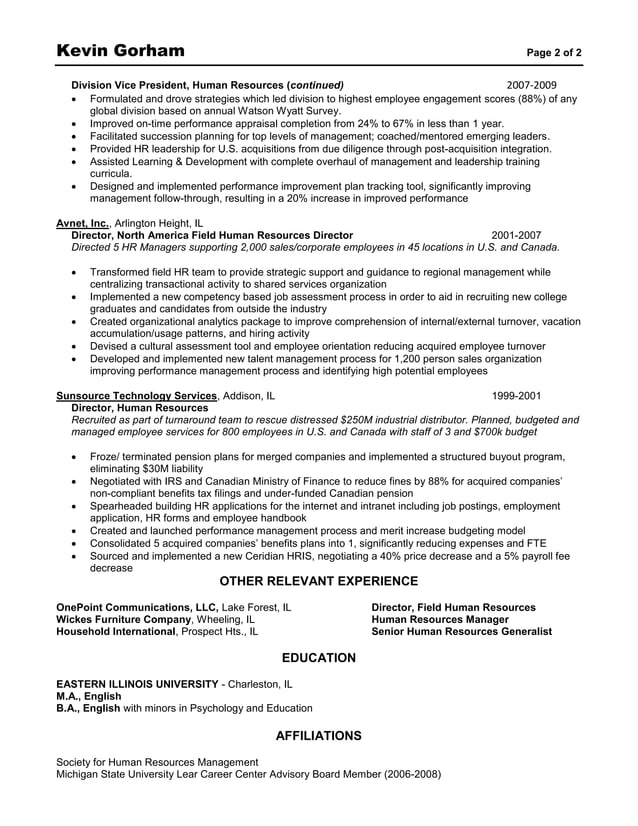 Kevin Gorham, Director/Vice President Human Resources | PDF