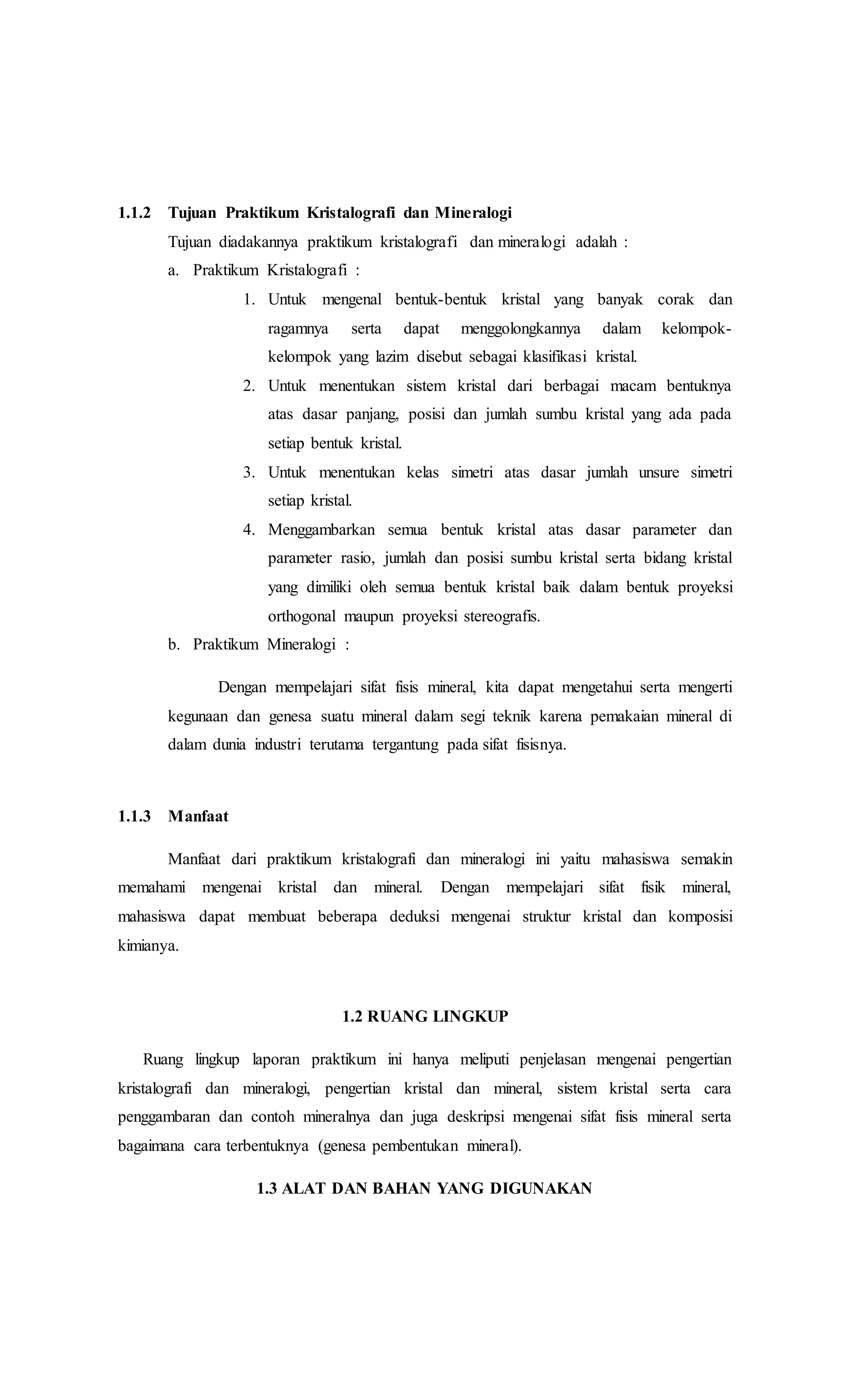 contoh laporan praktikum kristalografi dan mineralogi | DOCX