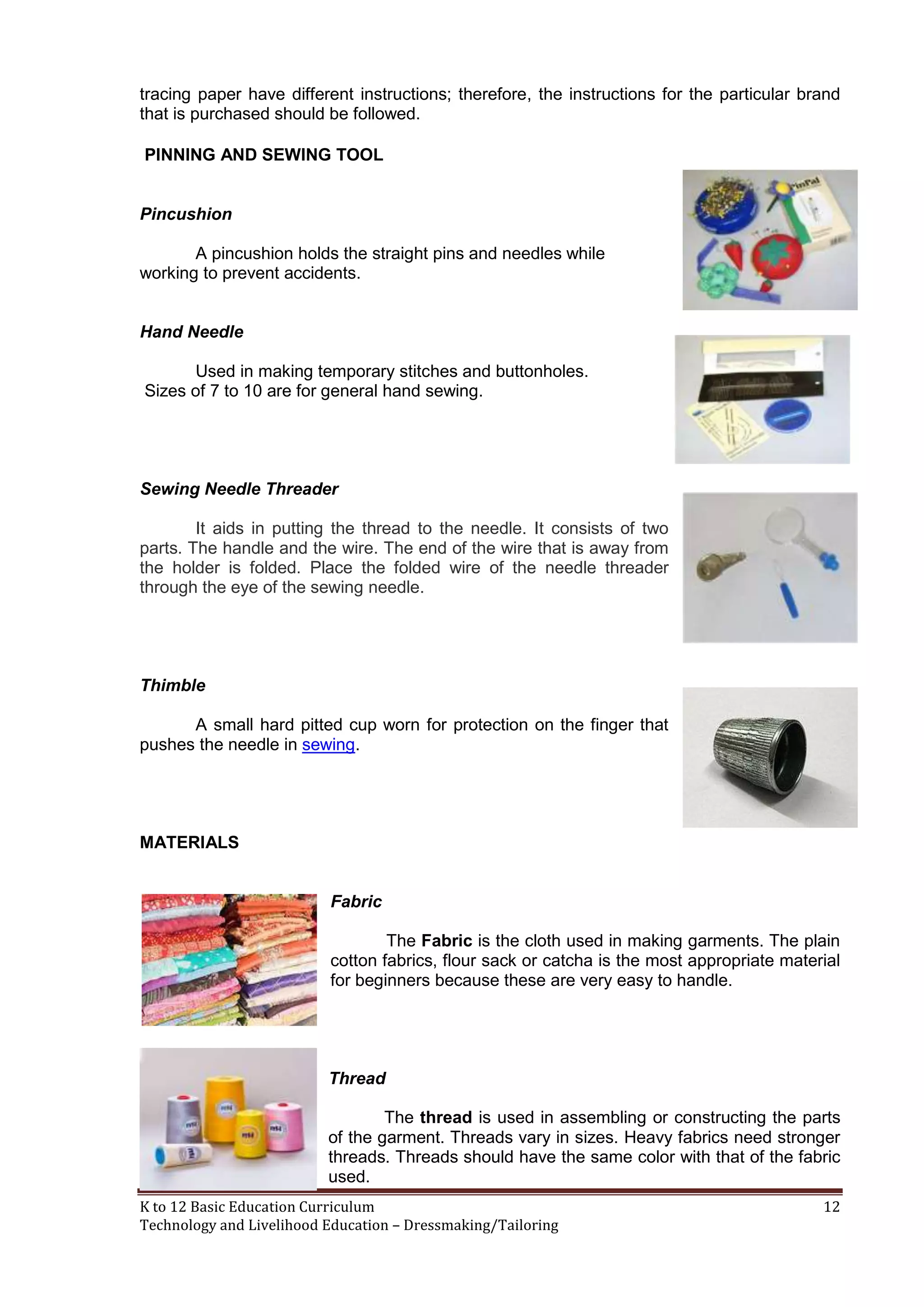 K to 12 dressmaking and tailoring learning modules | PDF