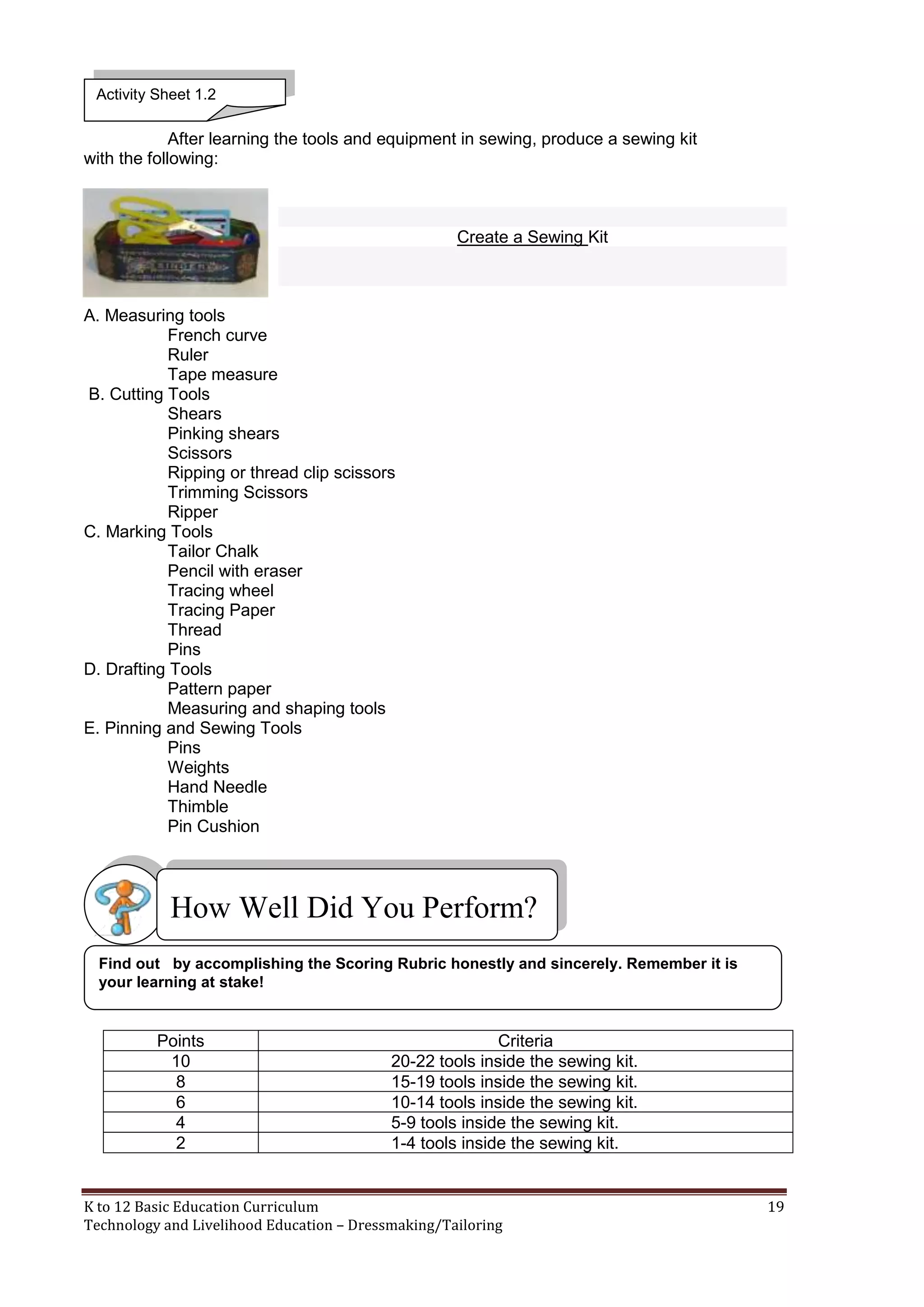 K to 12 dressmaking and tailoring learning modules | PDF