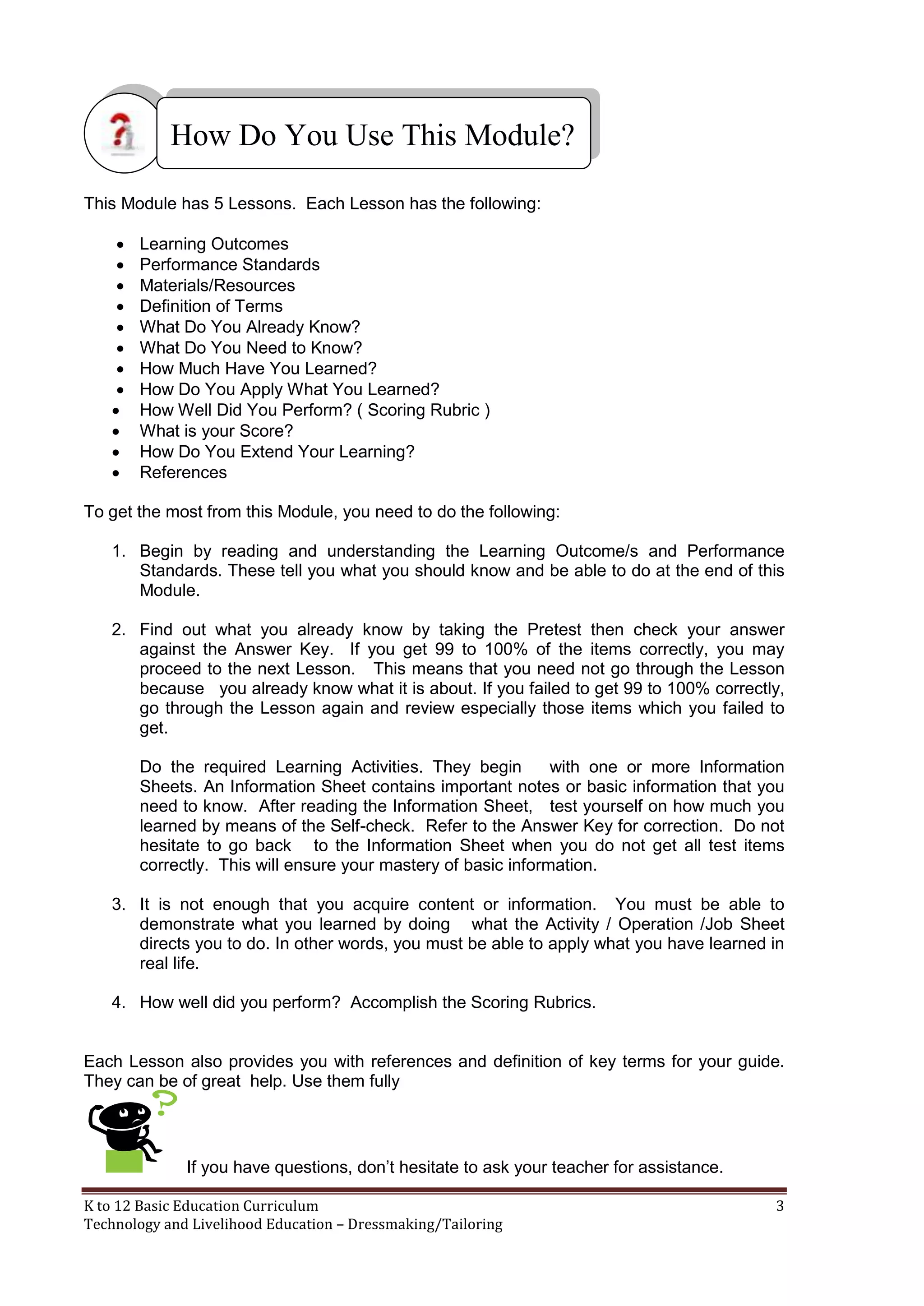 K to 12 dressmaking and tailoring learning modules | PDF