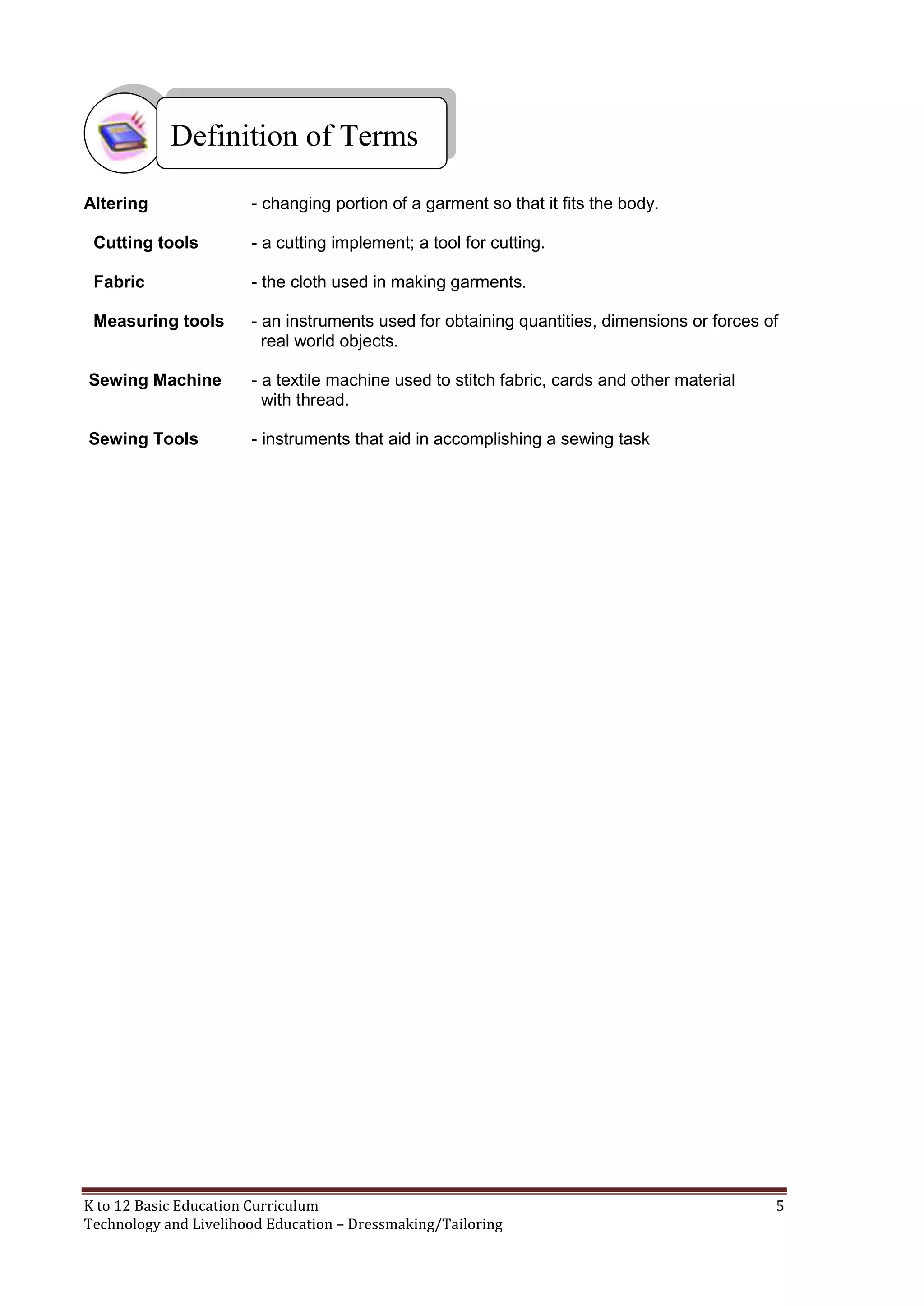 K to 12 dressmaking and tailoring learning modules | PDF